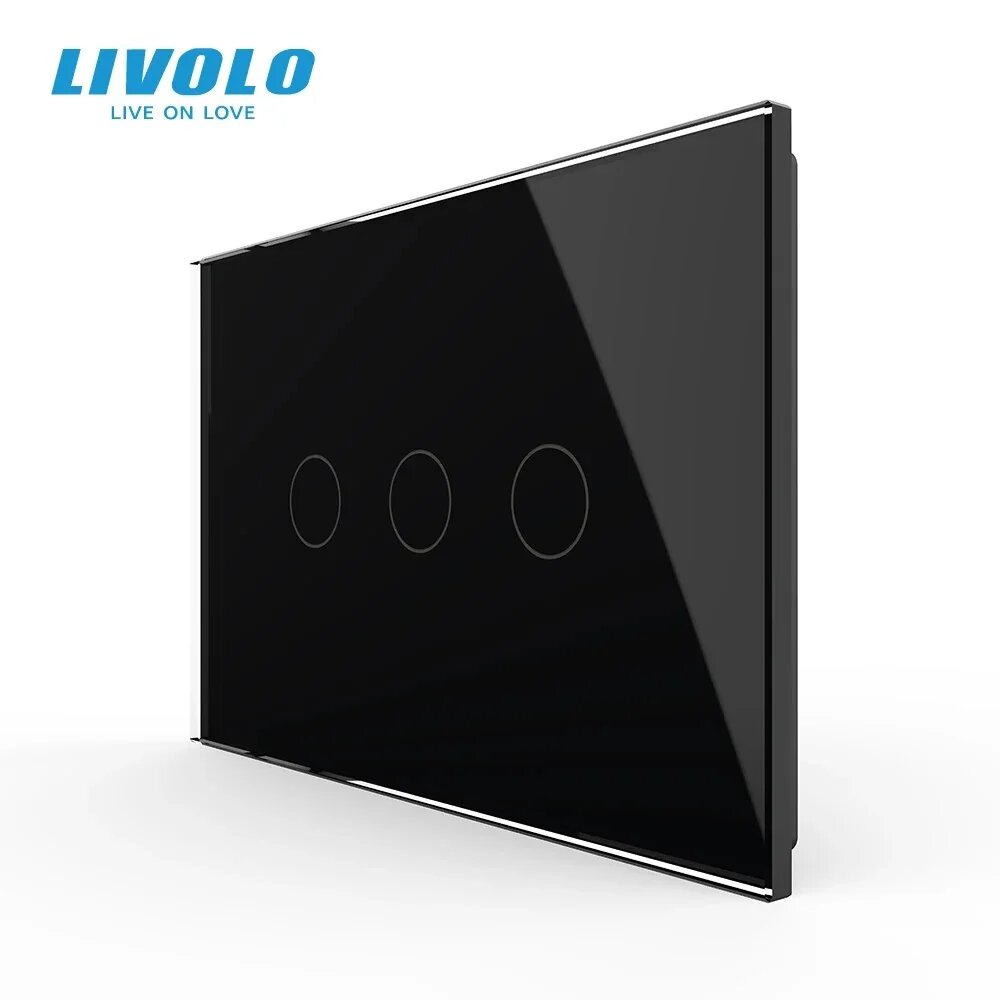 Livolo стеклянная панель C9 Черный, 3 Gang Glass Black