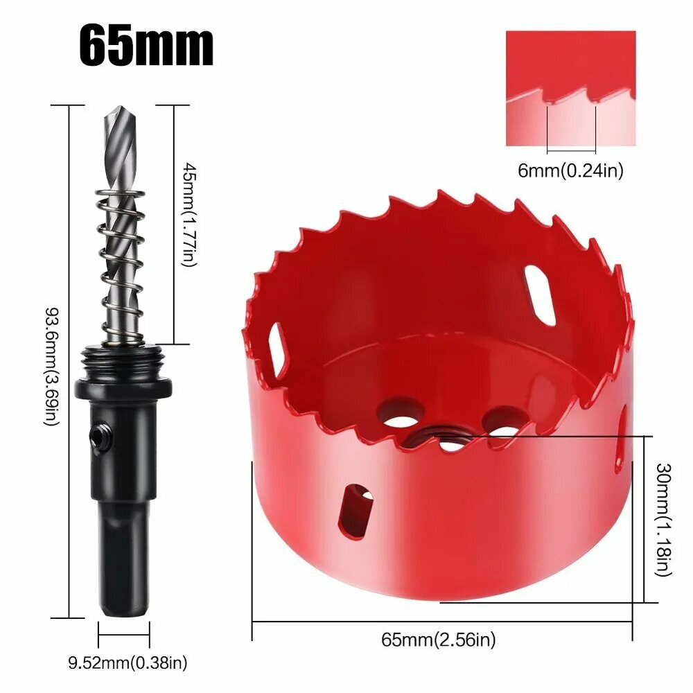 Коронка биметаллическая по металлу, дереву, пластику, 65 мм