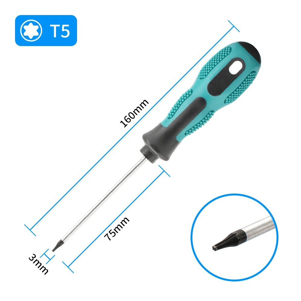 Отвертка Torx T5 160 мм, цвет T5, без отверстия