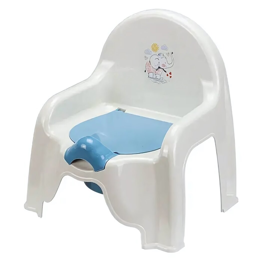 Горшок-стульчик детский "Слоник" с подлокотниками, съемной чашей, бело-голубой, пластик