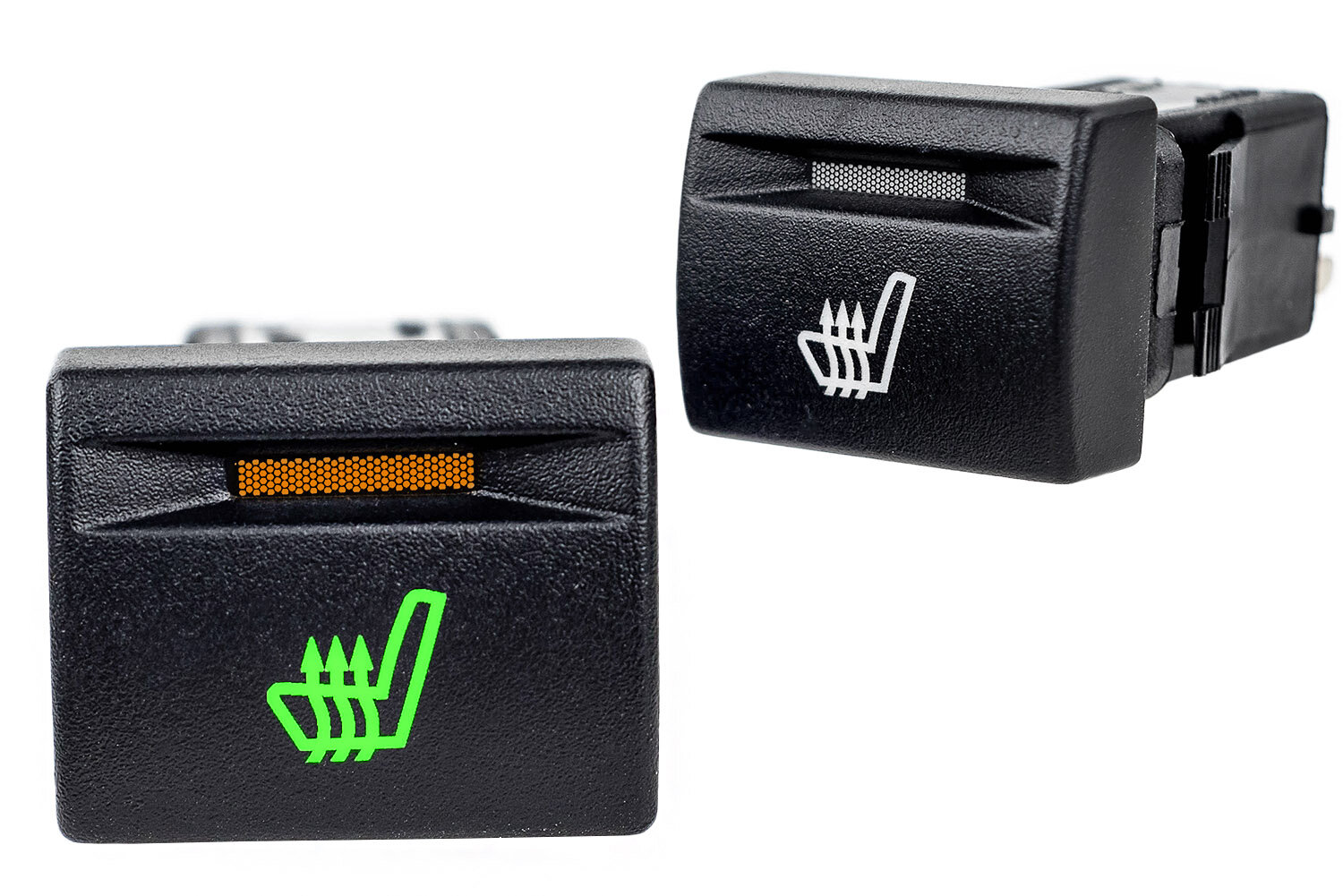 Комплект кнопок обогрева сидений, 2 шт, зеленая подсветка, оранжевая индикация на Лада Приора, Гранта, Калина 2