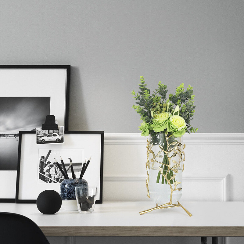 Ваза "Golden Marble Lavender", настольная, стекло, прозрачная, золотая