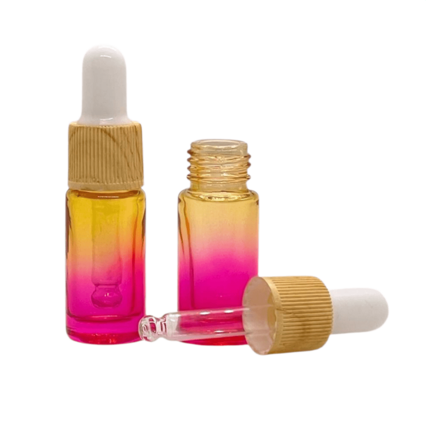 Набор пипеток для эфирных масел, флакон 5 мл, 5 штук, стекло градиент № 2, желтая крышка, белая груша
