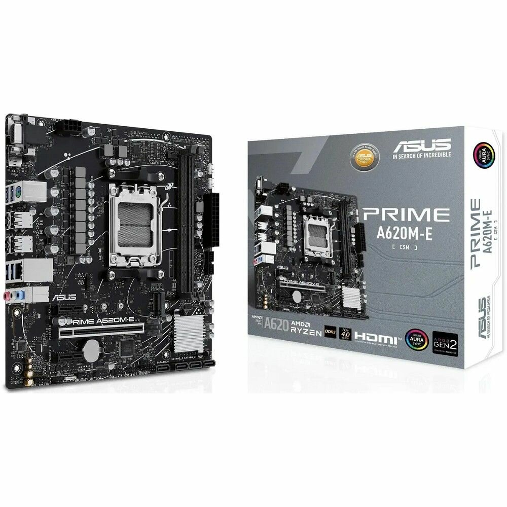 Asus Материнская плата PRIME A620M - E - CSM Socket AM5, mATX, 2xDDR5 96GB , VGA DP HDMI, 1xPCIe 4.0x16 2xPCIe 4.0x1, 1xLAN, 4xSATA 6Gb s, 1xM.2, 2xUSB 3.2, 4xUSB 2.0, 1xPS 2