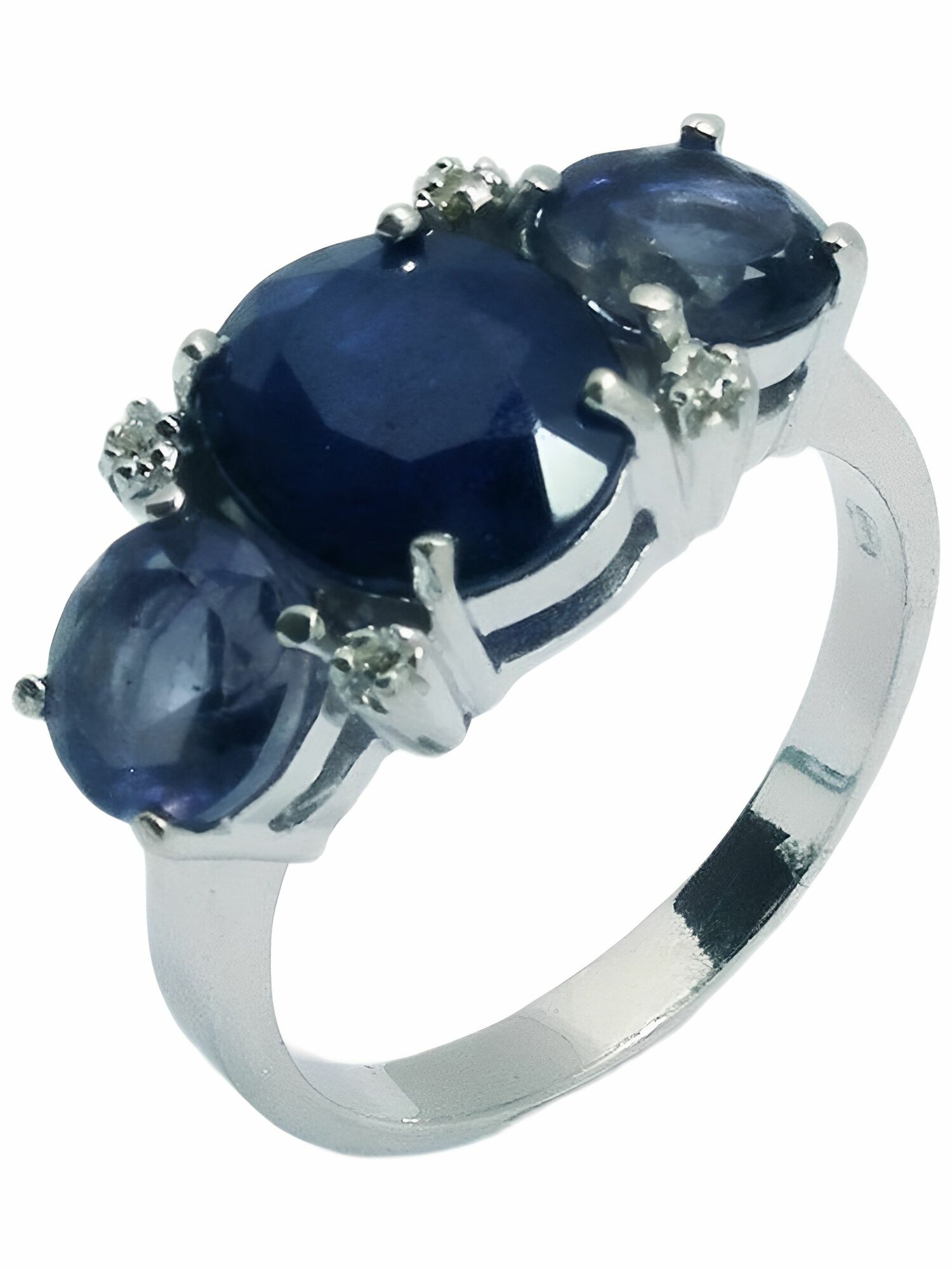 Кольцо тонкое, серебро, 925 проба, родирование, сапфир, иолит