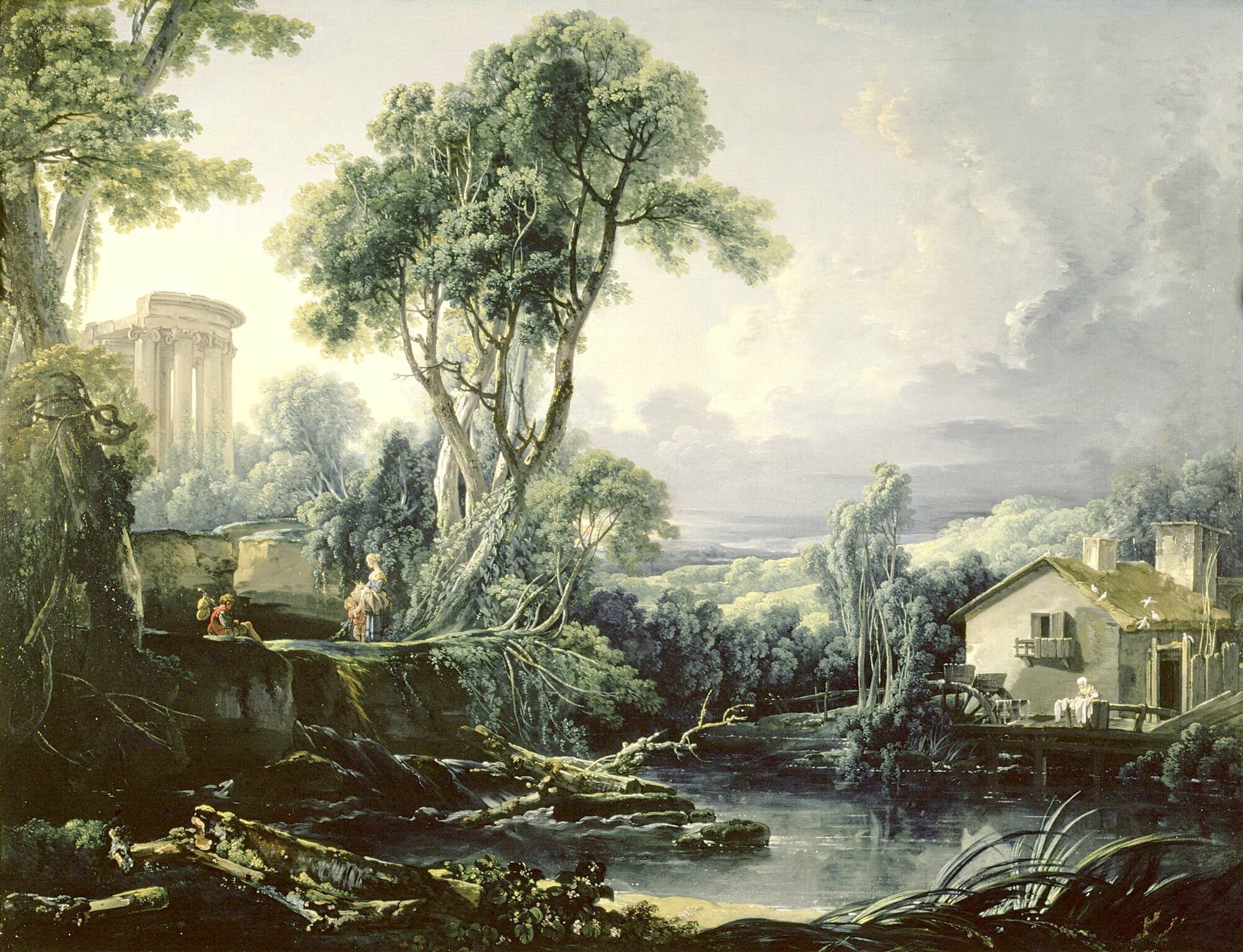 Картина Франсуа Буше Пейзаж с водяной мельницей 80х61 см