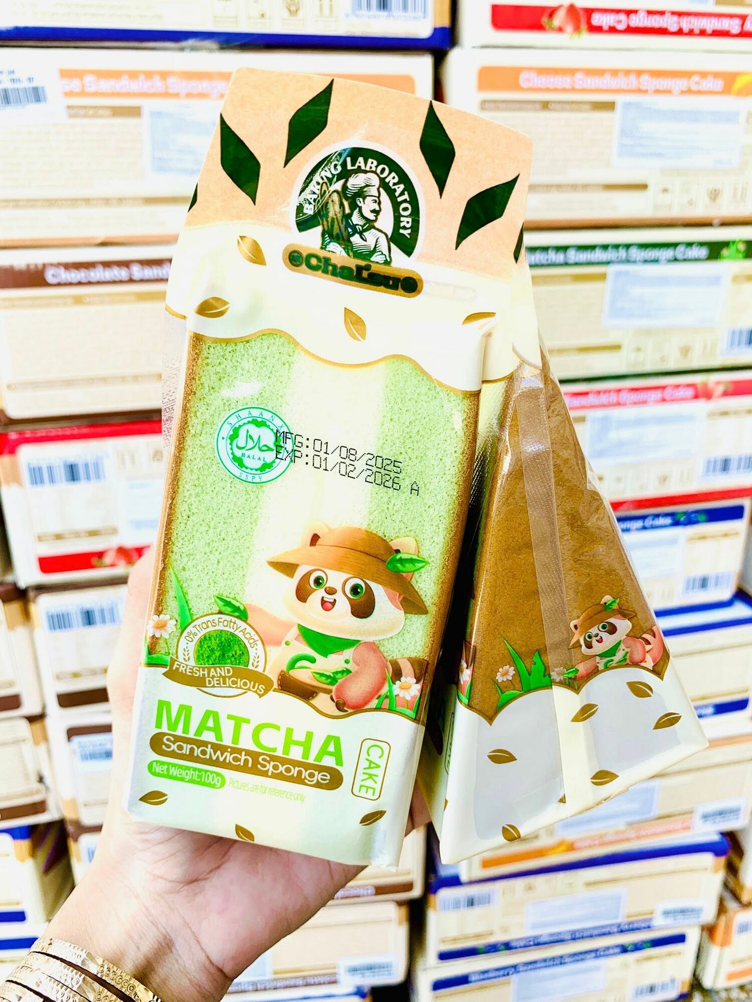 Воздушный бисквит Xianriji треугольный со вкусом зеленого чая матча 100 г, Китай