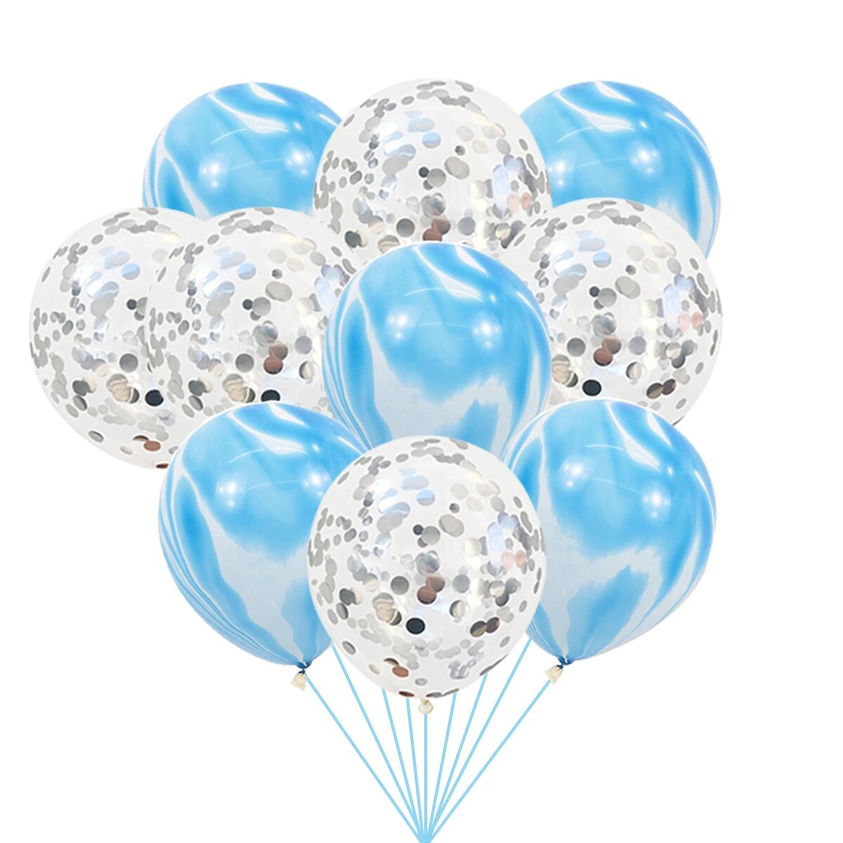 40 шт. синий набор агатовых мраморных шаров, серебряный воздушный шар с конфетти на свадьбу, День святого Валентина, детский душ, украшения для дня рождения
