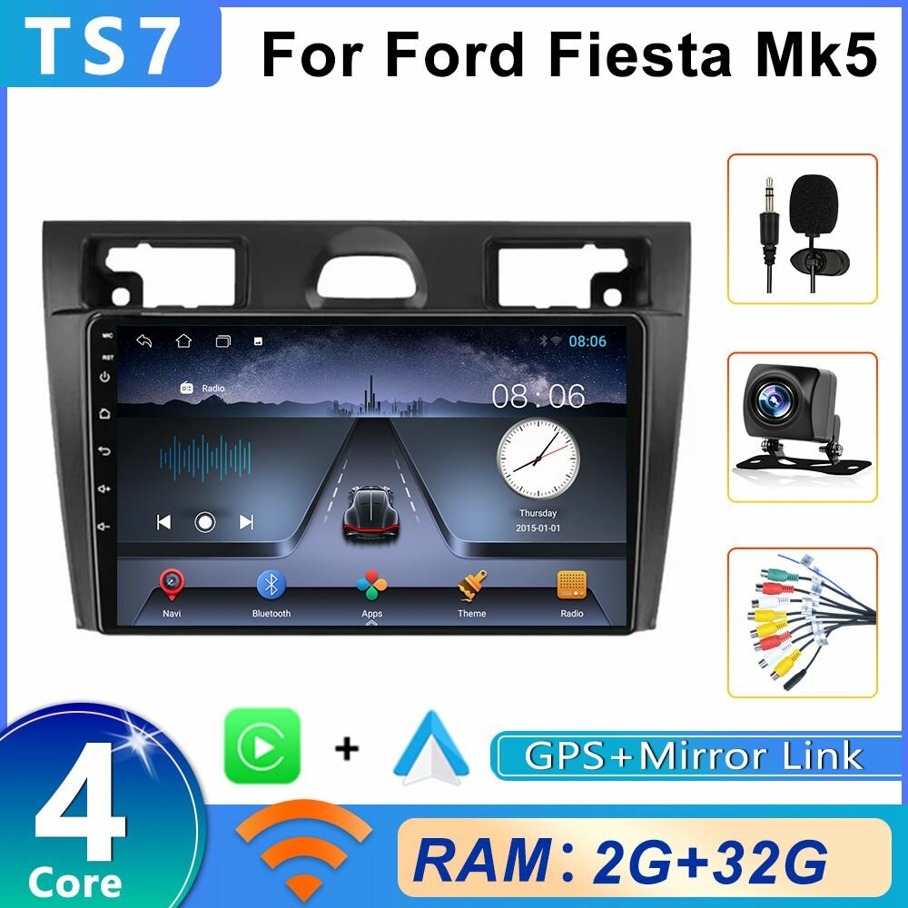 Штатная магнитола Ford Fiesta Mk VI 5 Mk5 2002-2008 2+32Гб Android Auto-Carplay Gps навигатор-Мультимедиа автомабиля