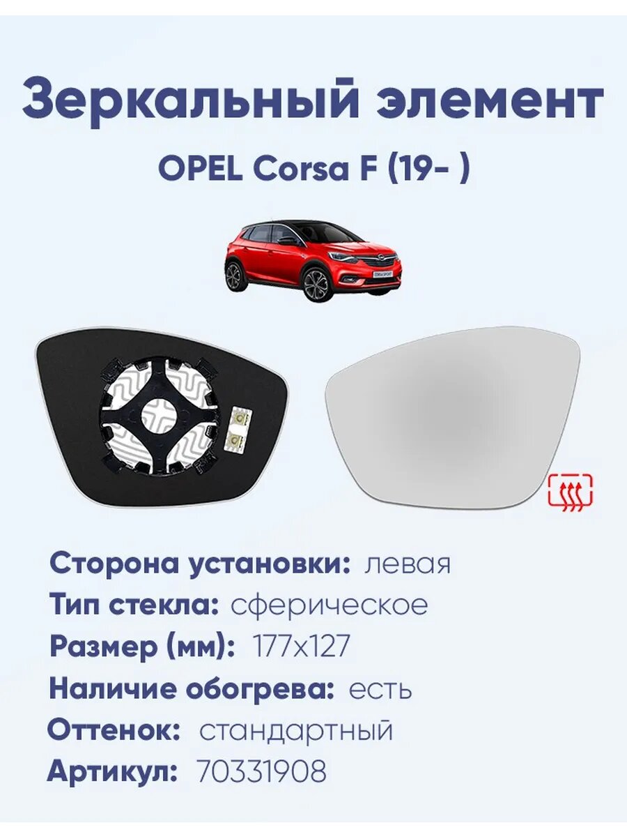 Зеркальный элемент левый OPEL Corsa F (19- ) сфера нейтральный с обогревом