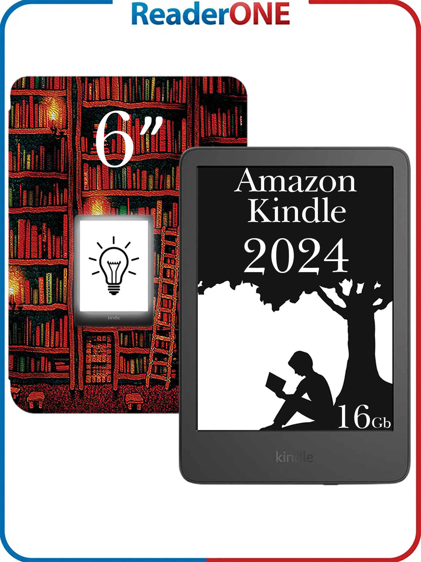 Электронная книга Amazon Kindle 11, 6", 16Gb, 2024, Wi-Fi, подсветка, Special Offer, чёрная, с обложкой ReaderONE