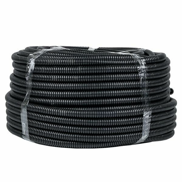 Труба гофрированная EKF ПНД гибкая тяжелая, диаметр 20 мм, с протяжкой, черная, 100 м