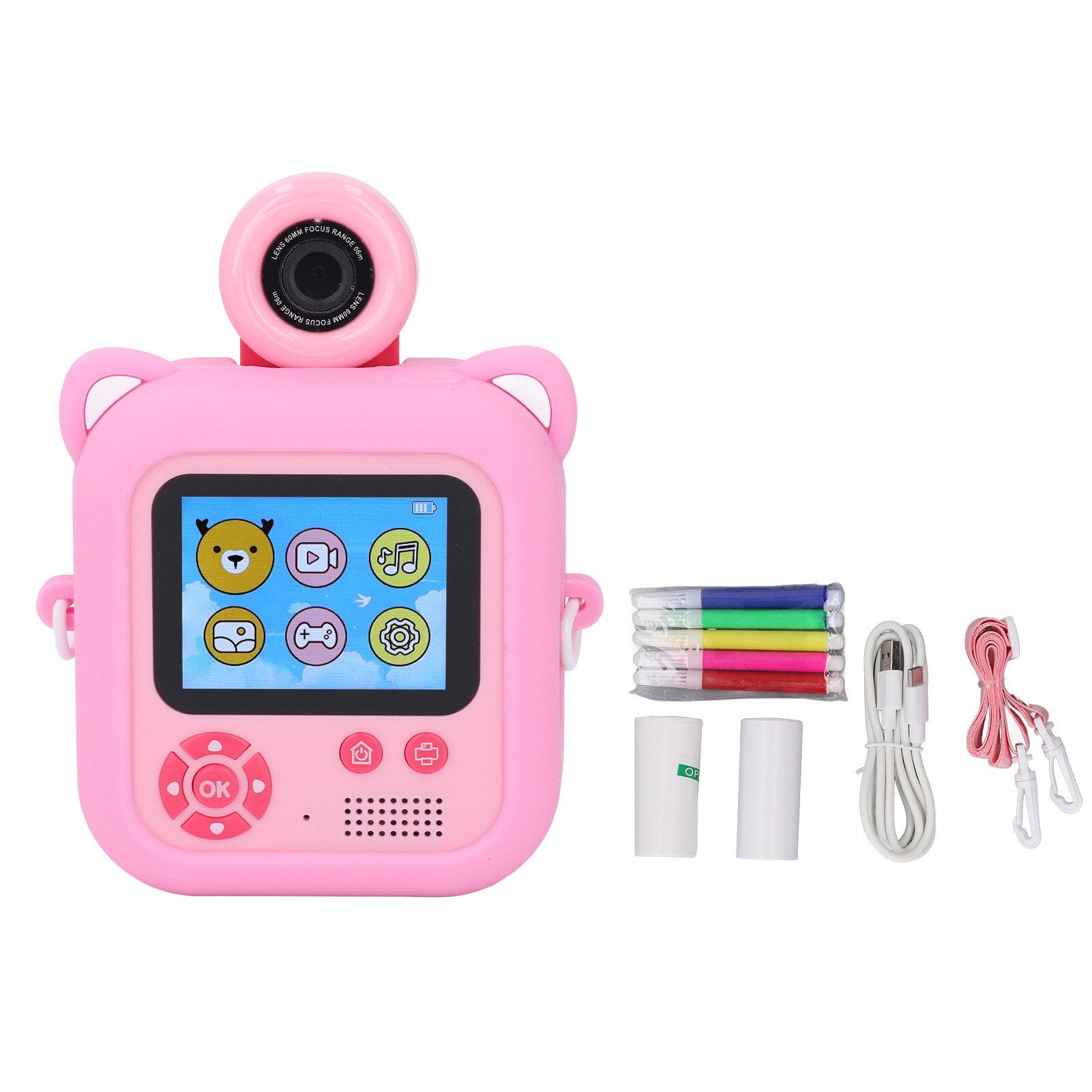 Цифровая камера 48MP 1920 X 1080P термопечать 180 градусов вращающийся объектив 2.4 дюймов экран цифровая фоторамка для детей розовый
