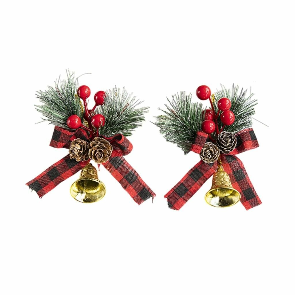 Упаковка из 2 рождественских бантиков-украшение из льняной ленты с золотым бантом-колокольчиком