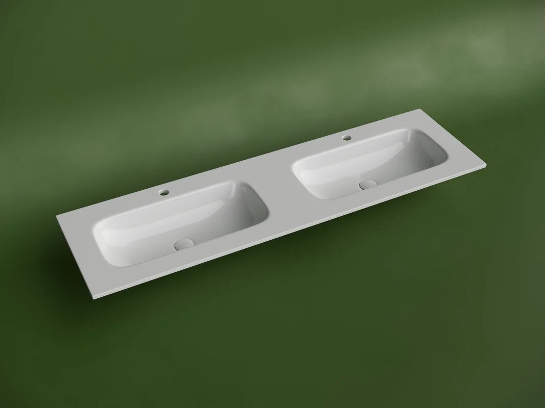 Мебельная раковина Ceramicanova Grace прямоугольная 161см с двумя чашами и отверстиями под смеситель CN7023