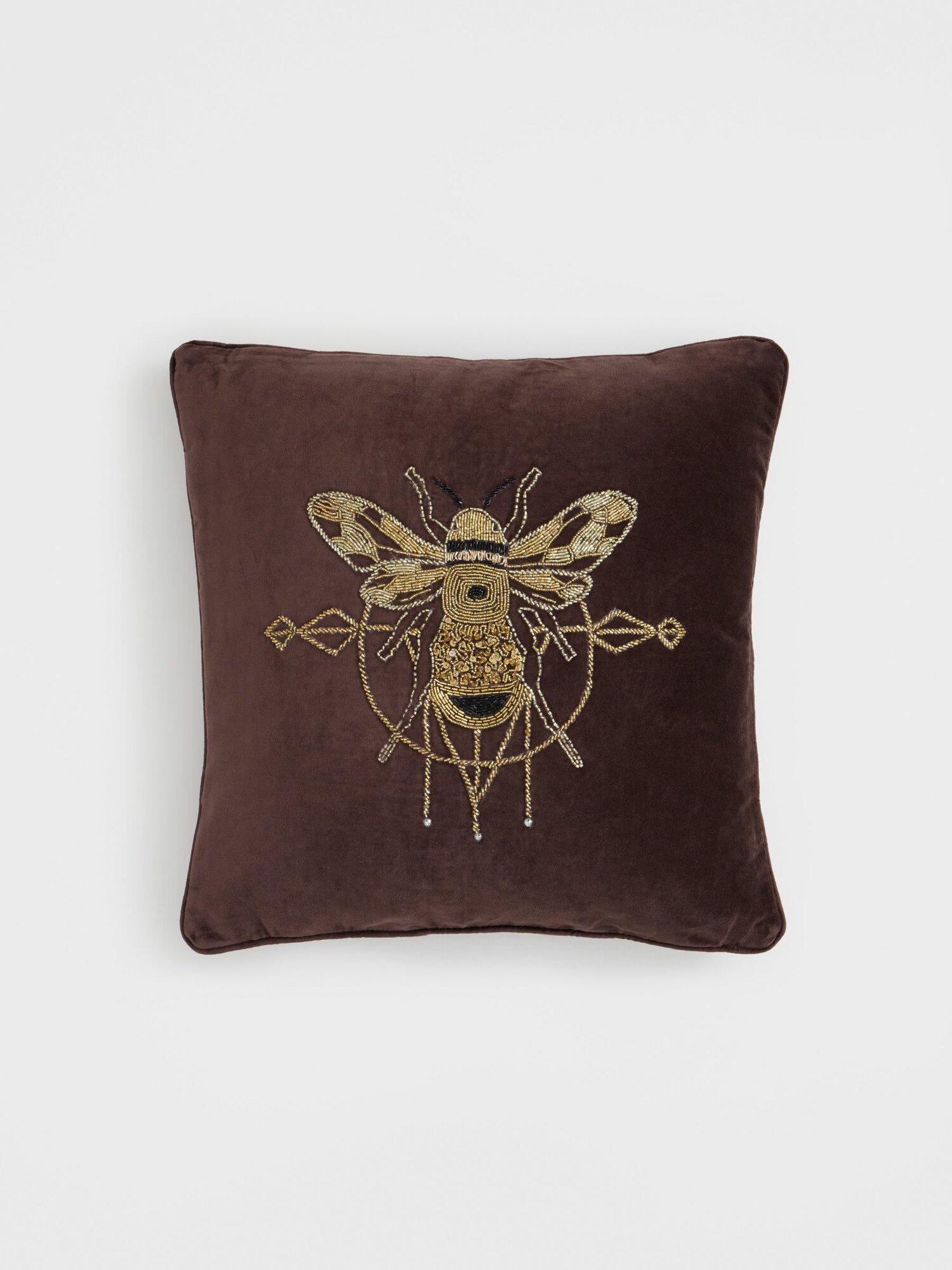 Подушка декоративная, 50х50 см, вельвет/бисер, коричневая, Шмель, Bugs