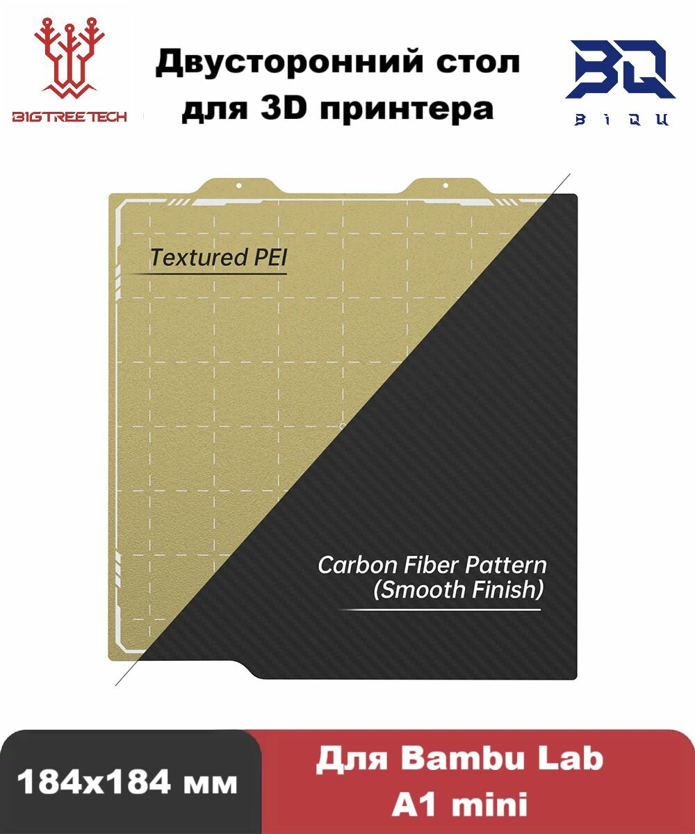 Двусторонний стол пластина PEI + PET 3D принтера Bambu Lab A1 mini, 184x184 мм - BIQU Panda Build Plate от производителя BIQU (BIGTREETECH)
