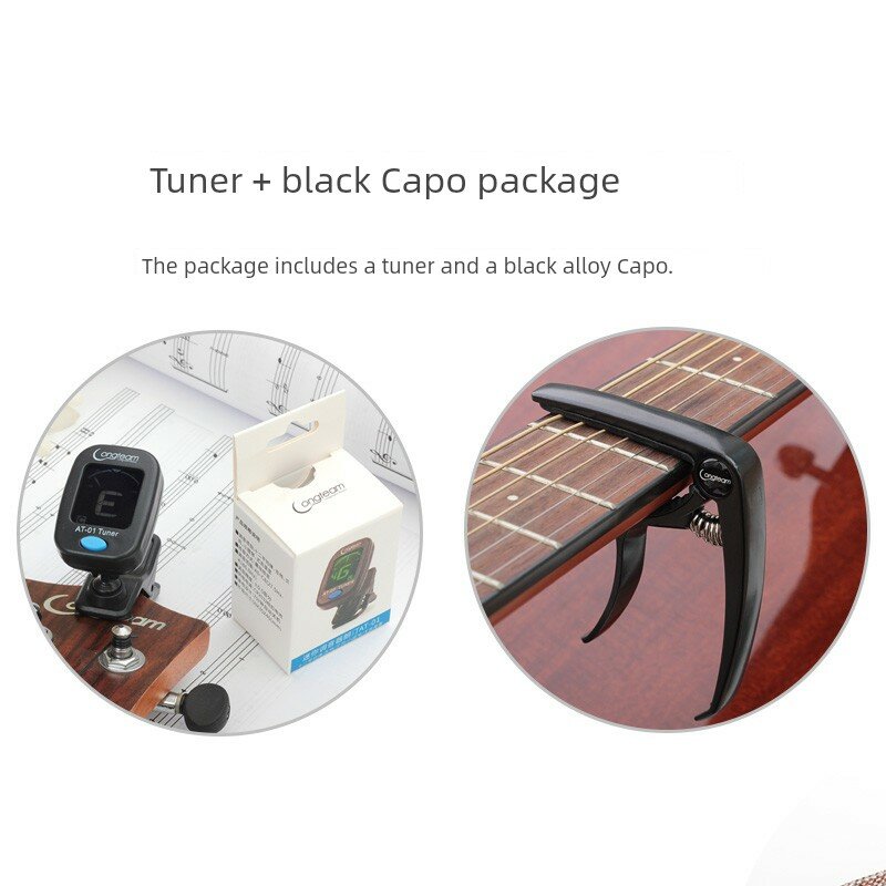 Цифровой тюнер для народной гитары, укулеле, акустическая гитара, тюнер для электрогитары Тюнер + черный капо