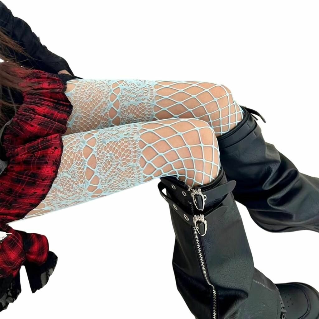 Весенне-летние нишевые ретро-полые жаккардовые кружевные сетчатые серые чулки в индивидуальном стиле темно-синего цвета