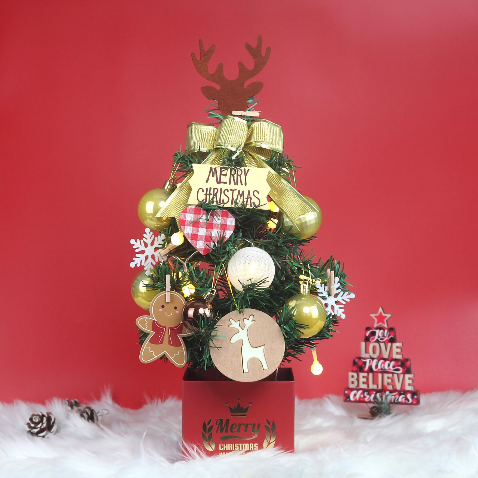 Настольная новогодняя елка 45 см золотая искусственная для дома и улицы