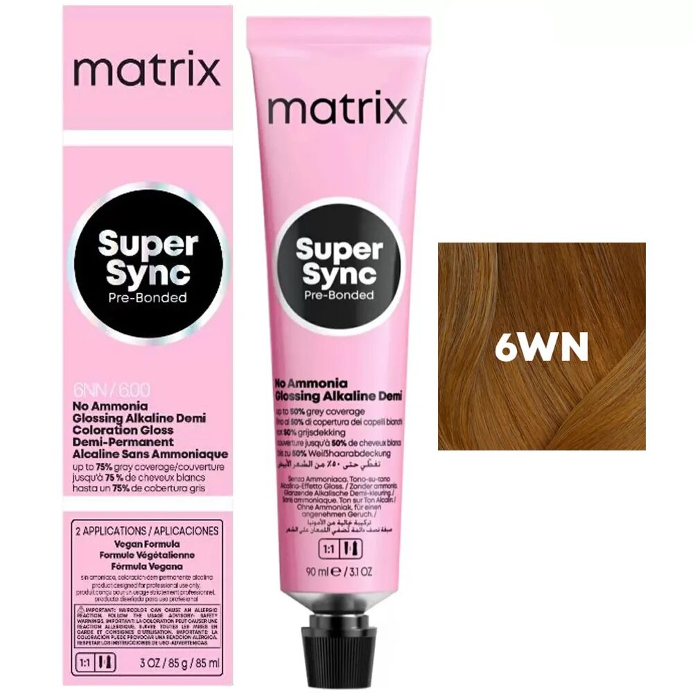 Краска для волос Matrix Coloring Hair Super Sync Pre-Bonded, Деми-перманентный краситель для волос, 6WN