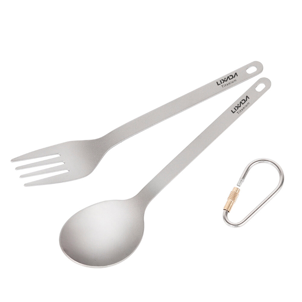 Набор столовых приборов из титана Легкий Dinner и Spoon для дома, кемпинга, походов, трекинга, пикника, ложка размер 165*40мм, толщина 1.57мм, вес 20г, нож размер 163*35мм, толщина 1.57мм, вес 14г, в комплект входят 1 ложка, 1 нож, 1 клипса