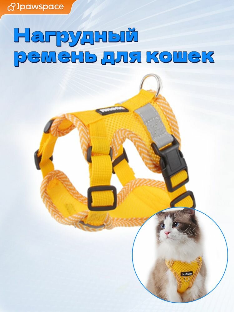 Регулируемый ремень для кошек с поводком, изготовленный из дышащего и удобного нейлона.