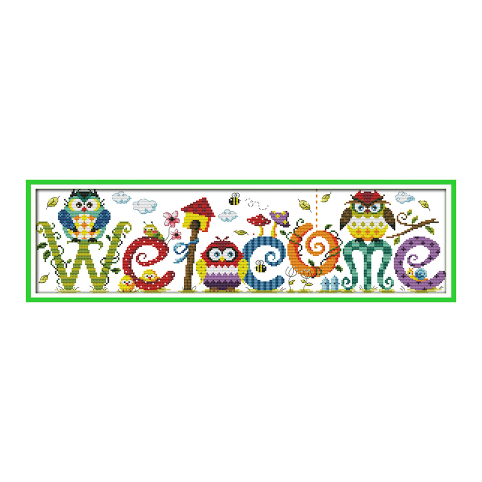 Набор для вышивки крестом "The Owl Welcome Card Pattern" с преднапечатанной холстой 14CT, хлопковыми нитями, 22.8 * 6.7 дюйма, для вышивки, рукоделия, украшения стен дома, включая холст, нити, 2 иглы и инструкцию
