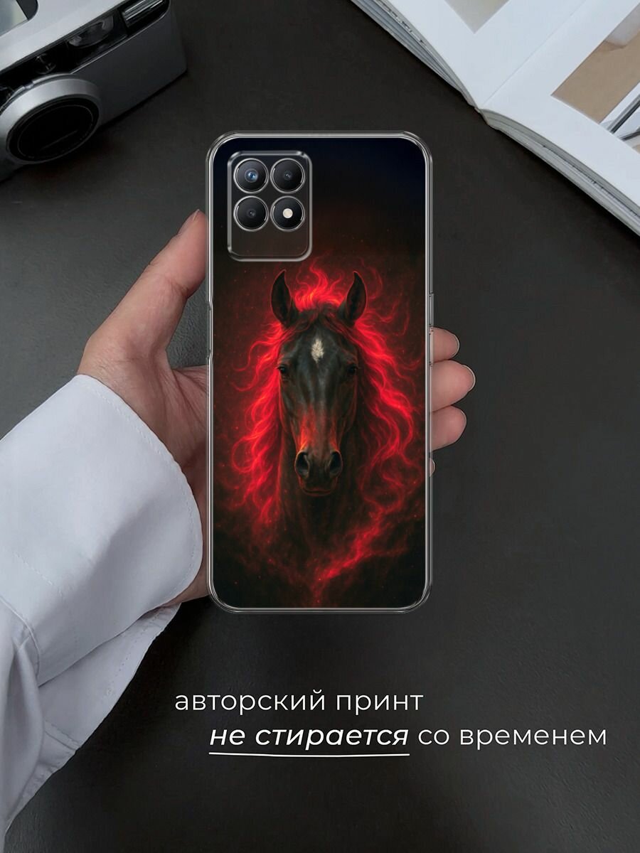Чехол на Realme 8i / Реалми 8i с принтом Конь и огненная грива — фото 1