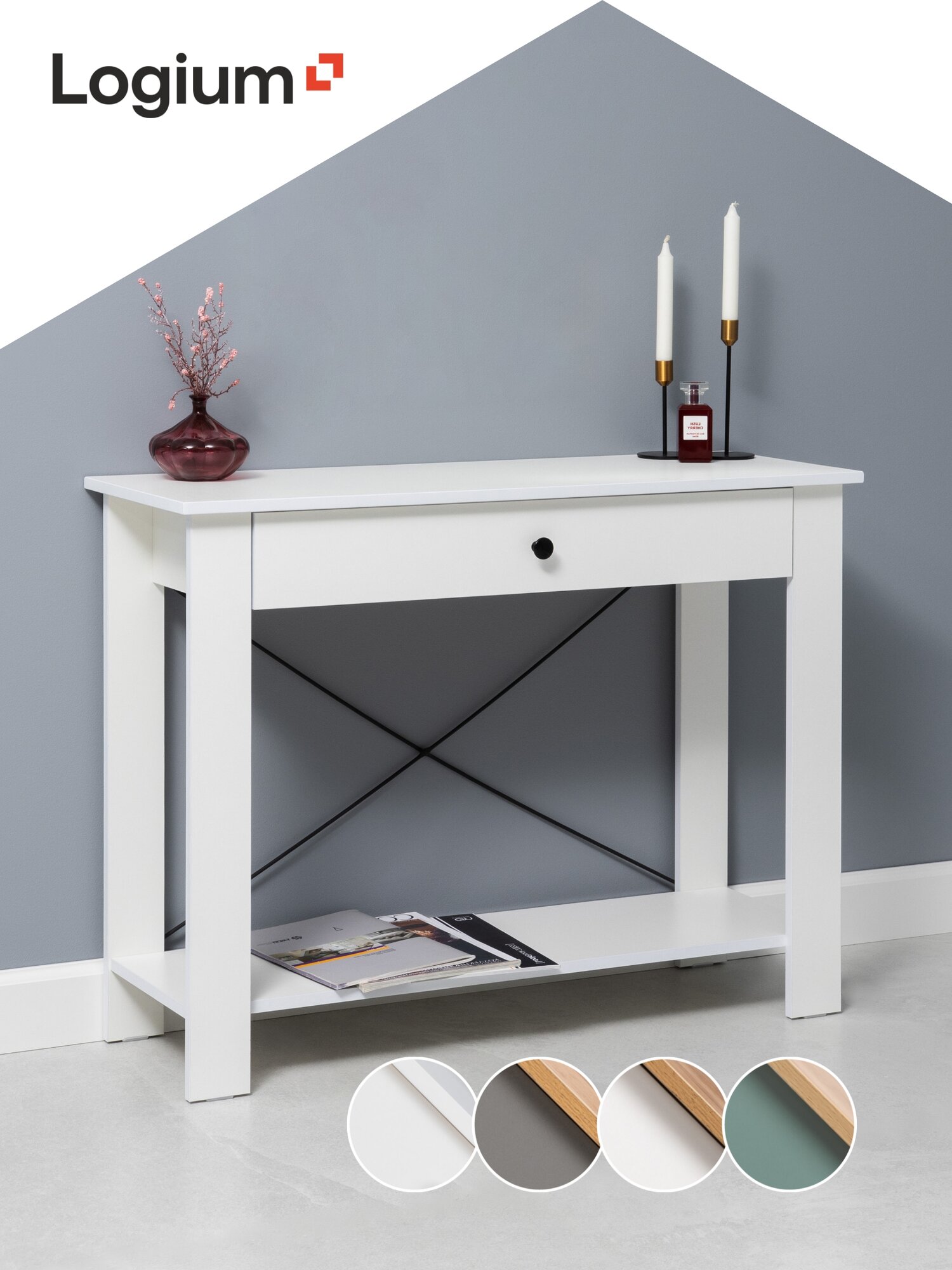 Консольный столик, 100*35*75, Белый шагрень "Марсель 12.101.01"