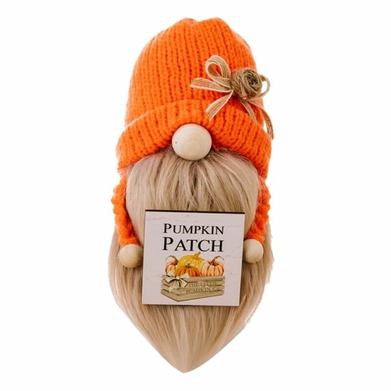 Вязаная шапка с бантом на День благодарения, держащая Деревянное фирменное Безликое украшение-Карлик-Оранжевый