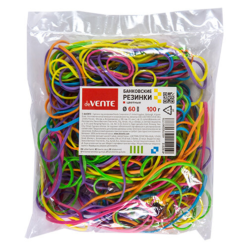 Резинка банковская " deVente " цветная 100г, длина 60мм, каучук, количество: 5 упаковок