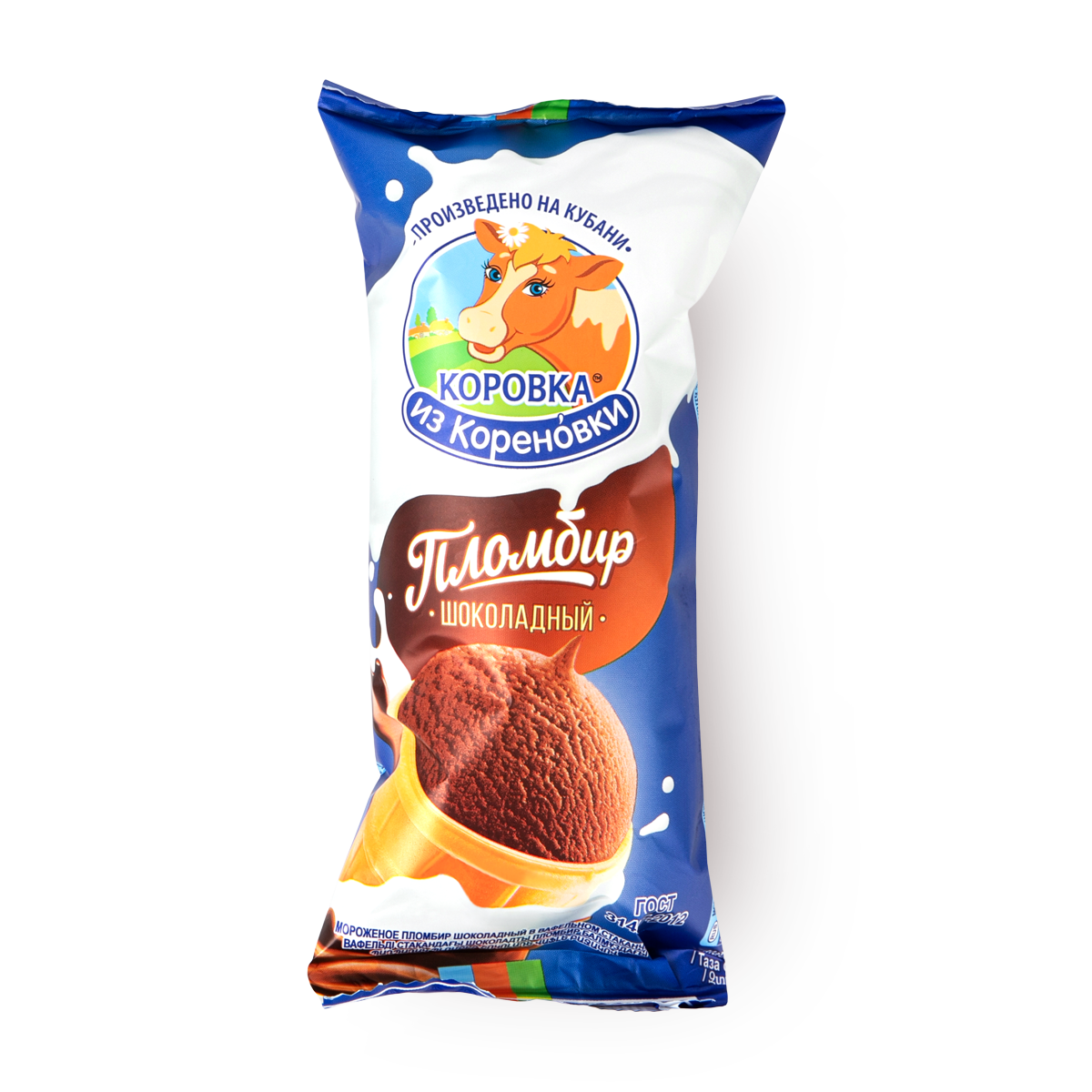 Мороженое пломбир шоколадное «Коровка из Кореновки» в вафельном стаканчике