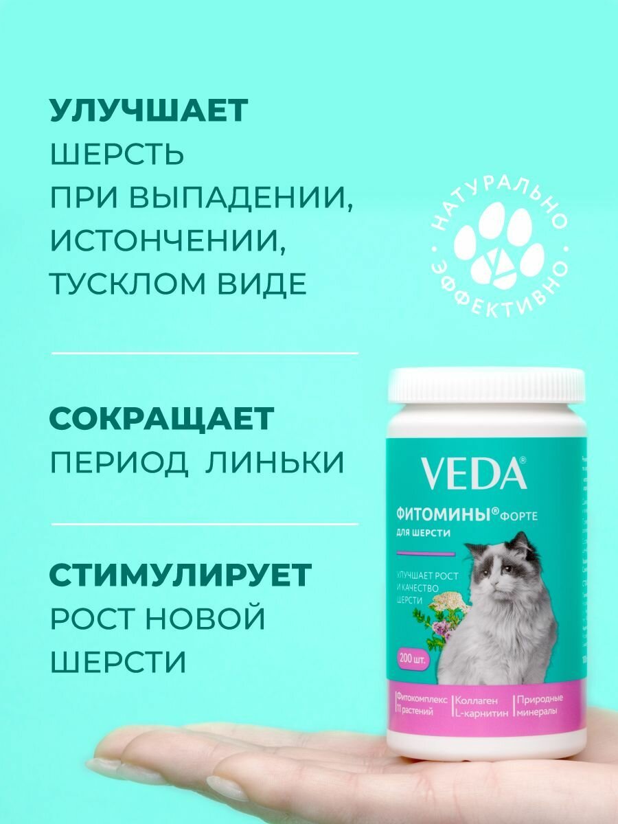 Фитомины Форте 1 уп. 200 табл Функциональный корм для здоровья шерсти у кошек