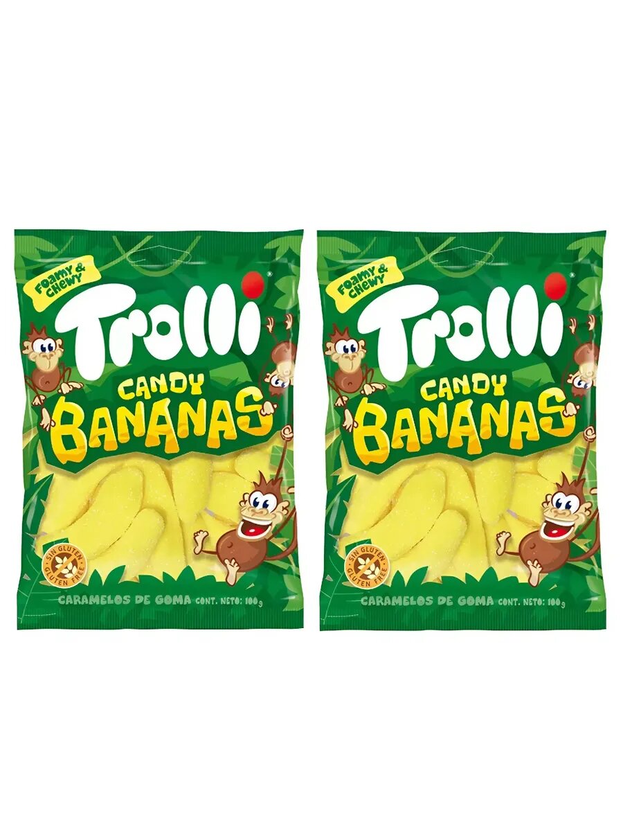 Жевательный мармелад Trolli "Сладкие Бананы", 2 упаковки по 100г