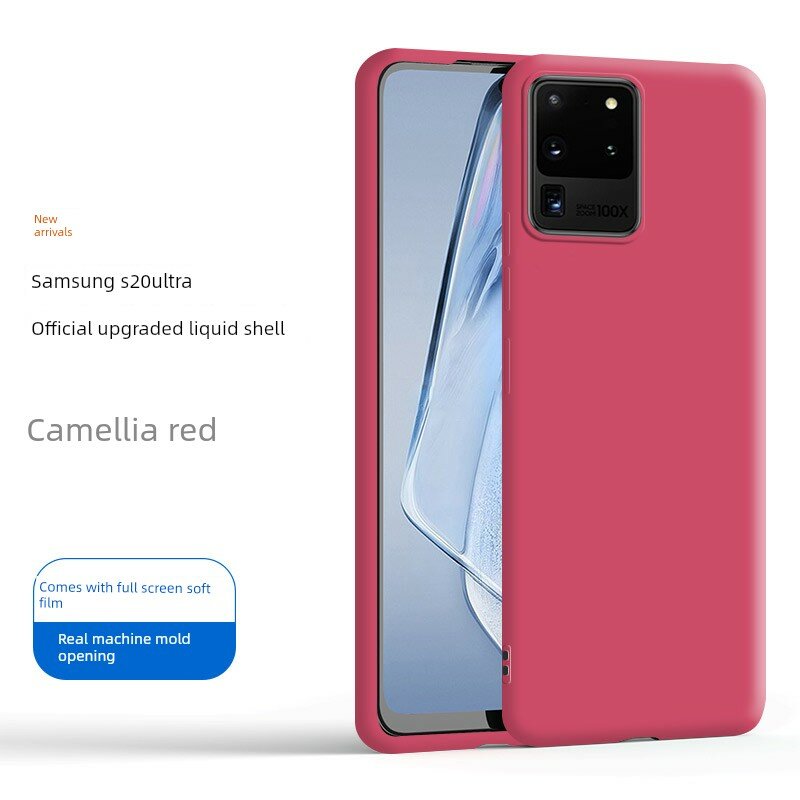 Чехол из жидкой силикона с защитным стеклом для Samsung Galaxy S20 Ultra, противоударный, ультратонкий, цвет: Розовый