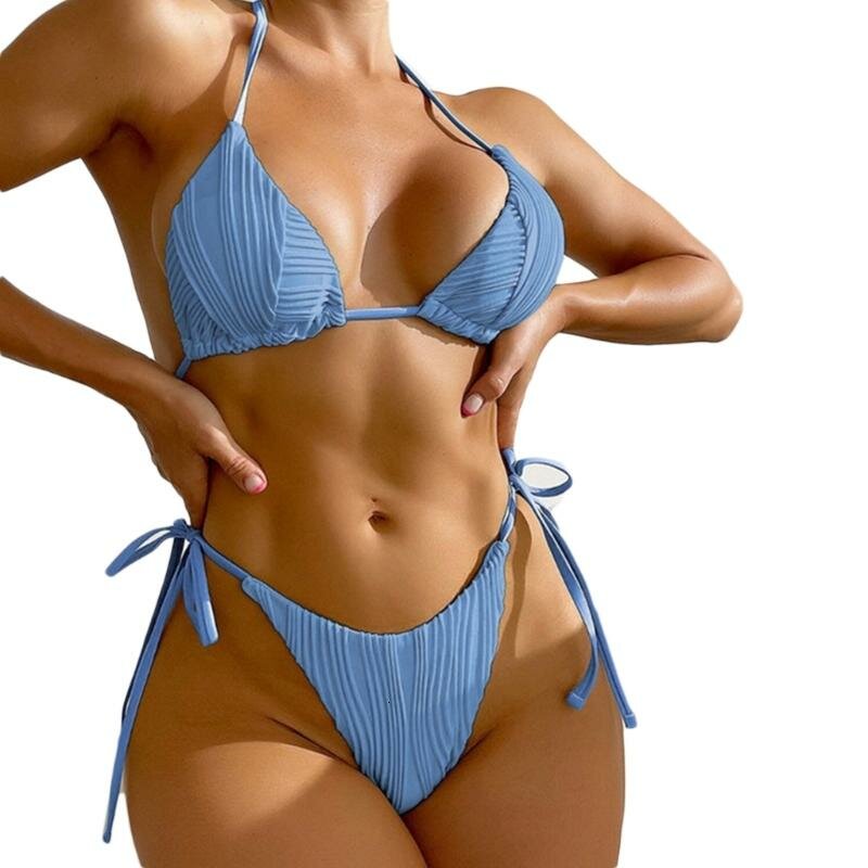 Женский раздельный купальник стринги, Синий - M