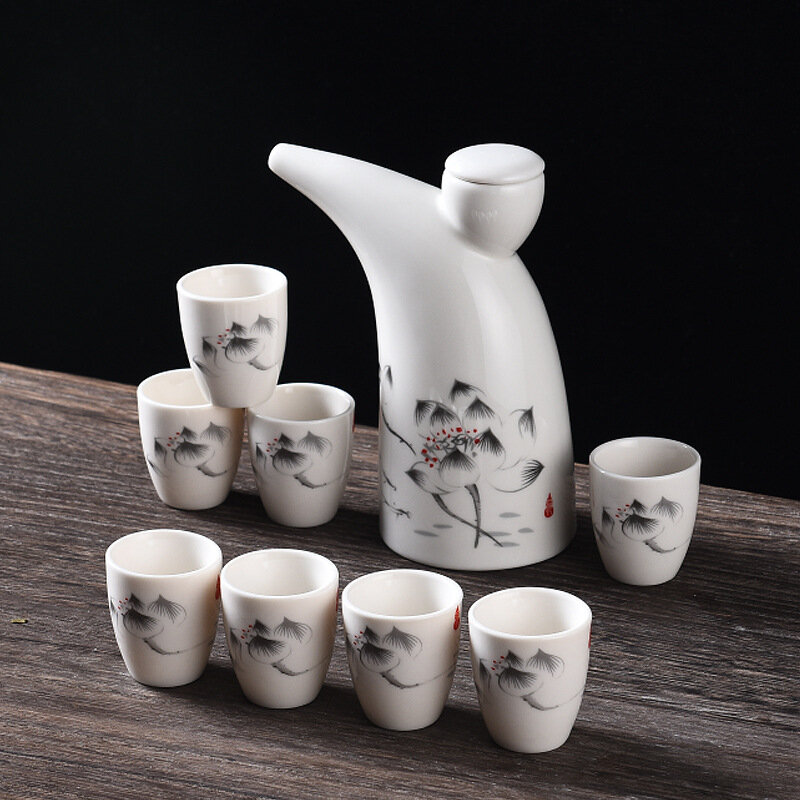 Горшок из рога керамический винный набор костюм один горшок восемь чашек белый винный сепаратор желтый бокал для вина