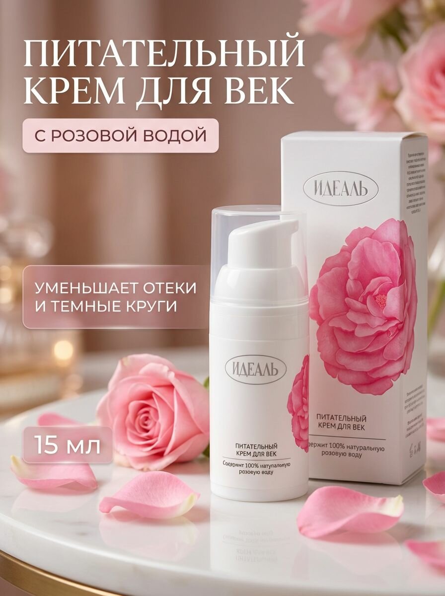 Крем для век питательный с розовой водой и маслом оливы, увлажняющий, 15 мл