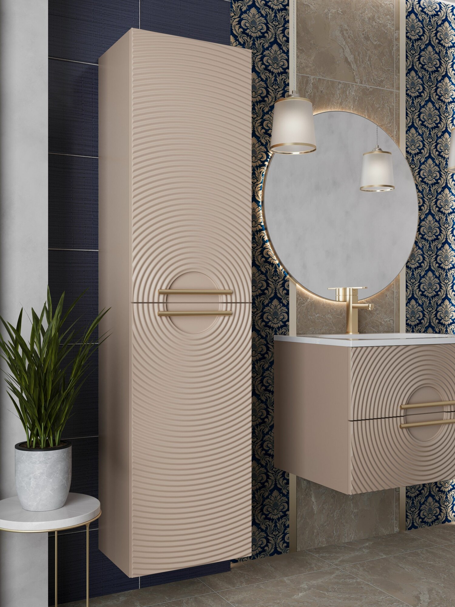 Шкаф пенал для ванной с полками подвесной Sole мокко аквакрафт, универсальное открывание