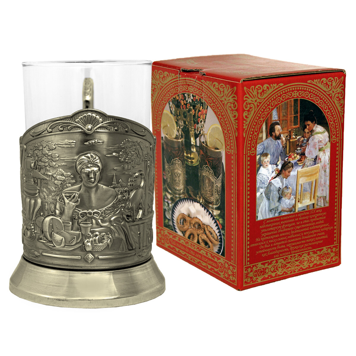 Подстаканник "Купчиха" карт. коробка, стекл. стакан, латунь, штамп ПД-377ШКС-л