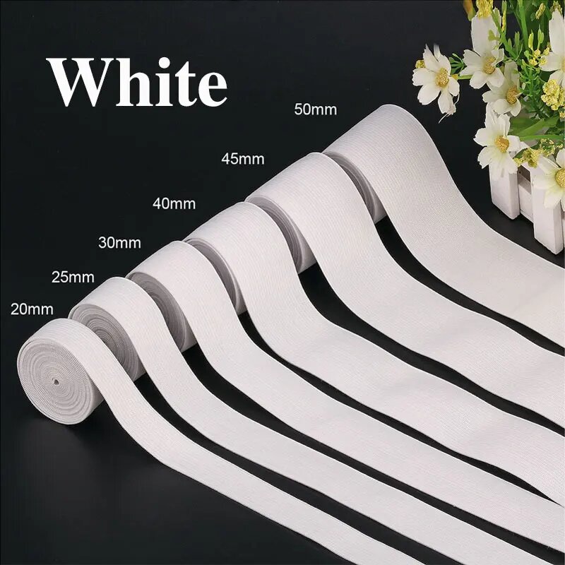 Резинка для шитья 5 м белая черная 10-60 мм Белый, 20 мм, White