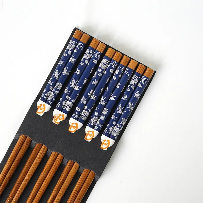 Бамбуковые палочки для еды 5 пар Темно-синий, Butterfly