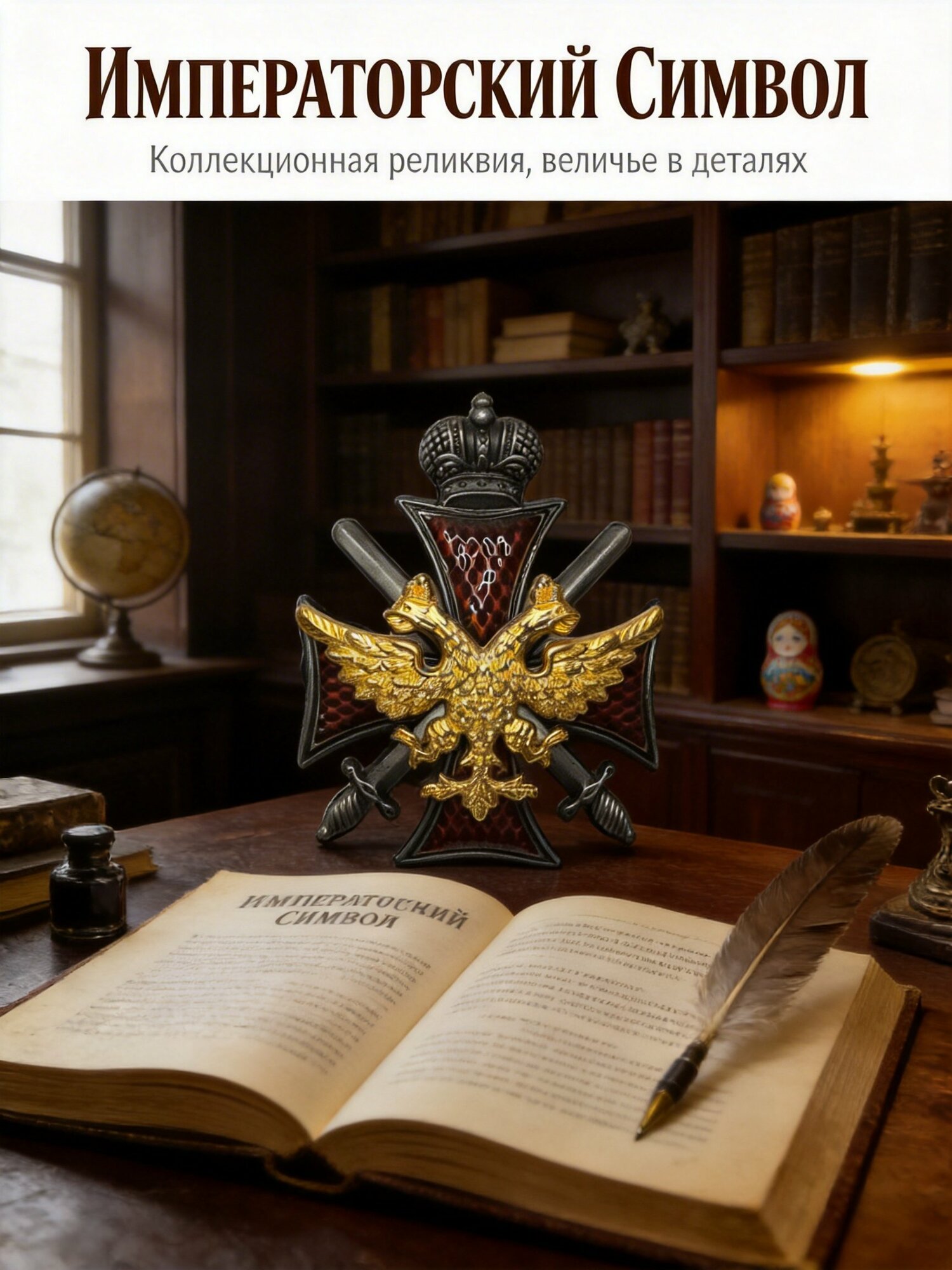 Рельефный нагрудный знак с гербом Российской империи, двуглавый орёл на мальтийском кресте для ношения и коллекции