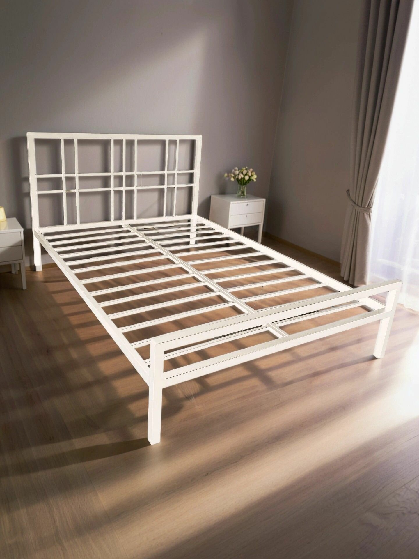 Кровать LOFT Mebel "Эмили", ортопедическая, кованая, 160x190 см, белый муар