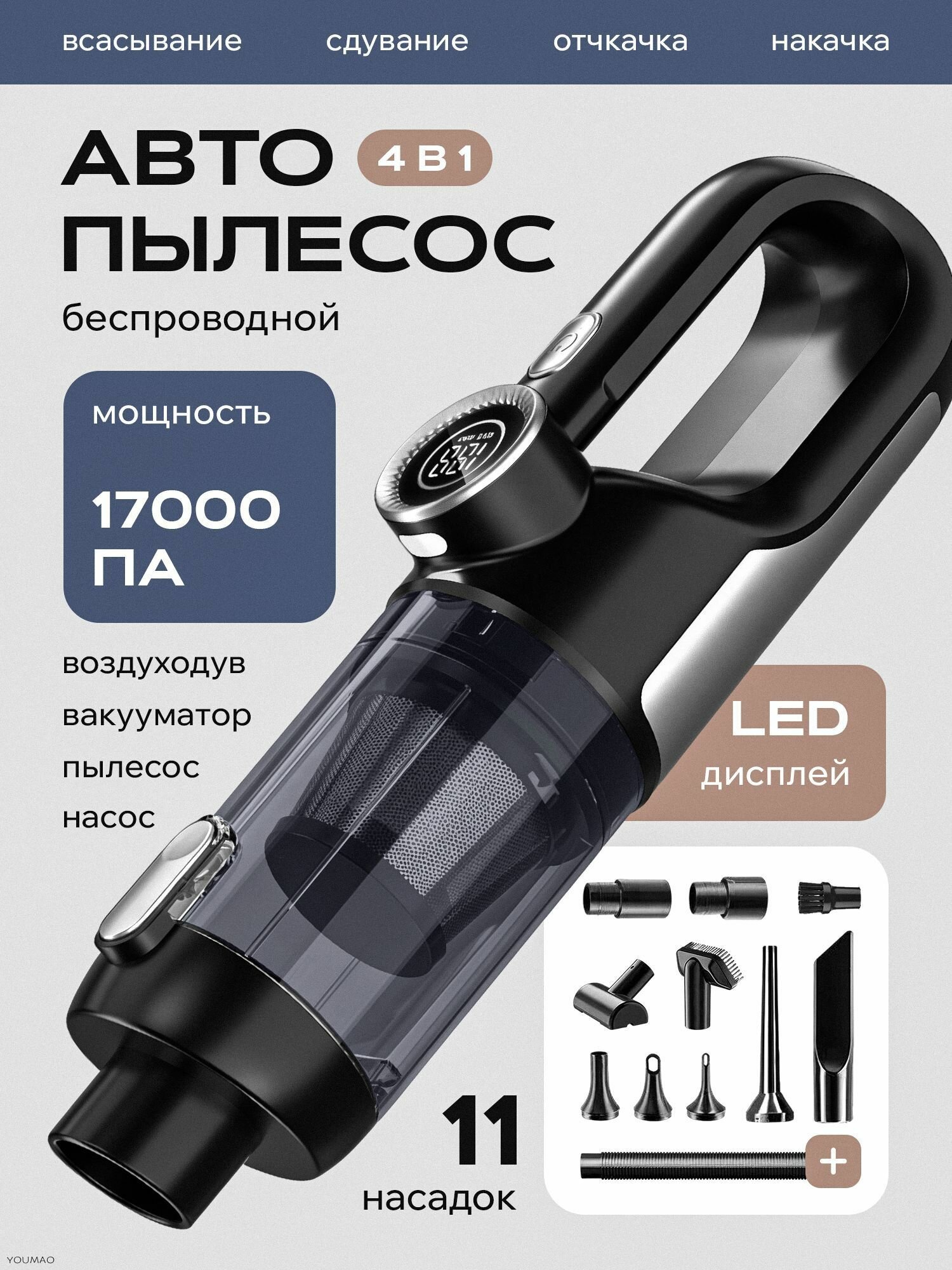 Автомобильный пылесос 4в1 / мини пылесос ручной