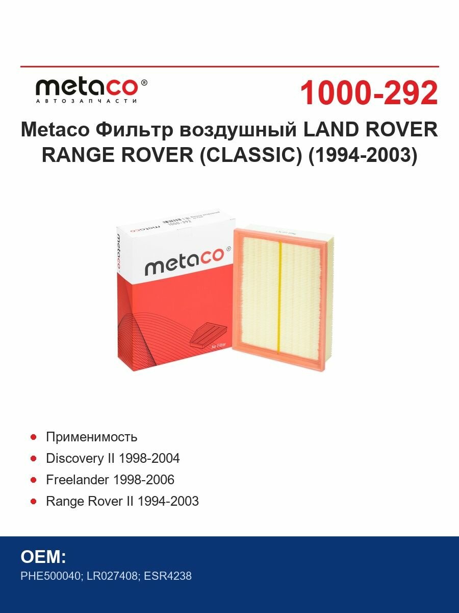 Metaco Фильтр воздушный LAND ROVER RANGE ROVER (CLASSIC) (1994-2003)