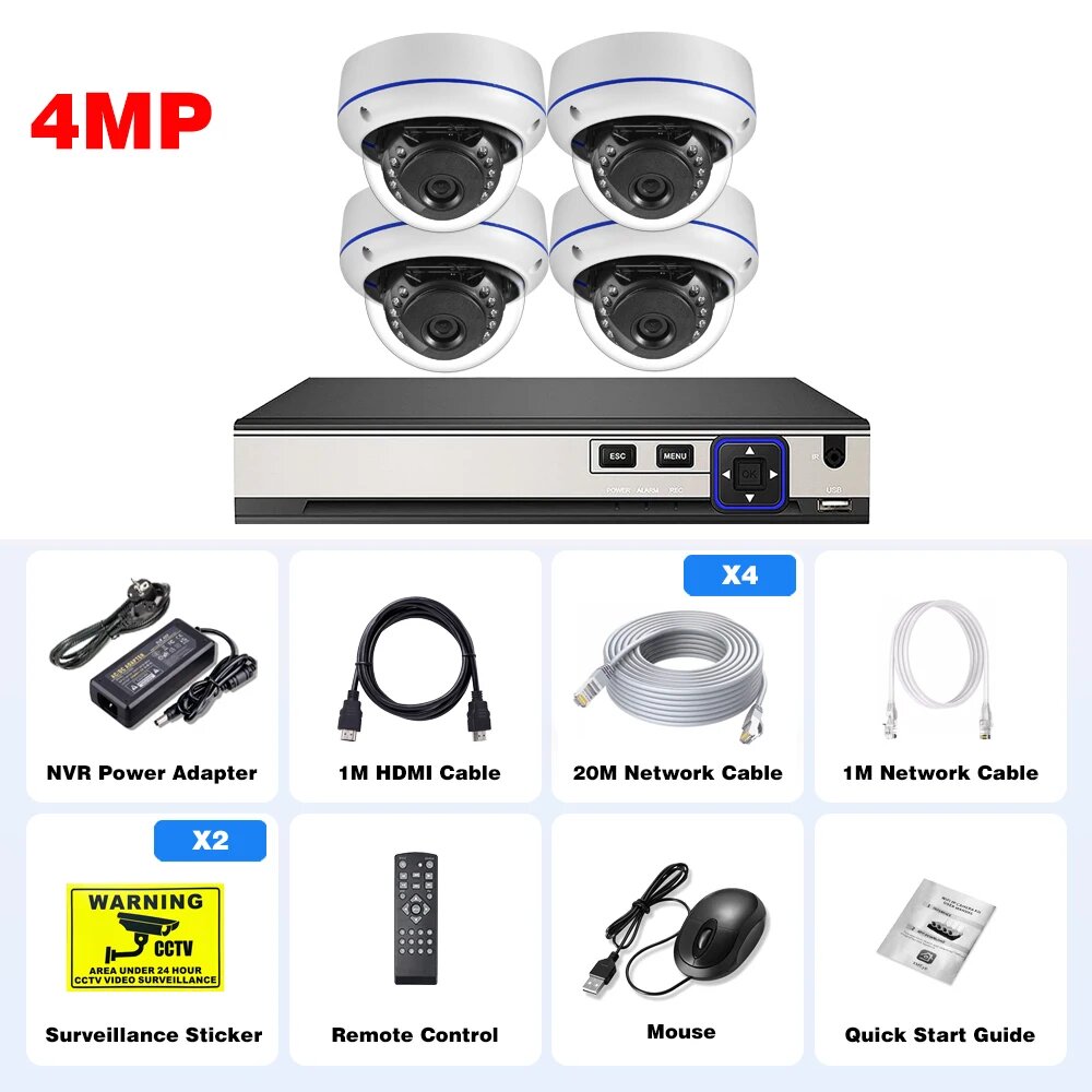 Система видеонаблюдения Gadinan 10CH 8MP 4K POE Dome Security Camera System IP Set 4MP Вандалозащищенный домашний аудио-ККТ видеонаблюдения Kit для защиты