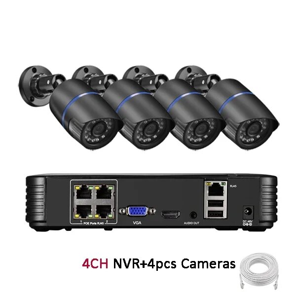 Комплект систем видеонаблюдения 8CH 4CH 8MP POE NVR AI Security Camera System Kit H.265 4MP 5MP с аудио для улицы с ночным видением IP-камеры для дома Video Surveillance Set