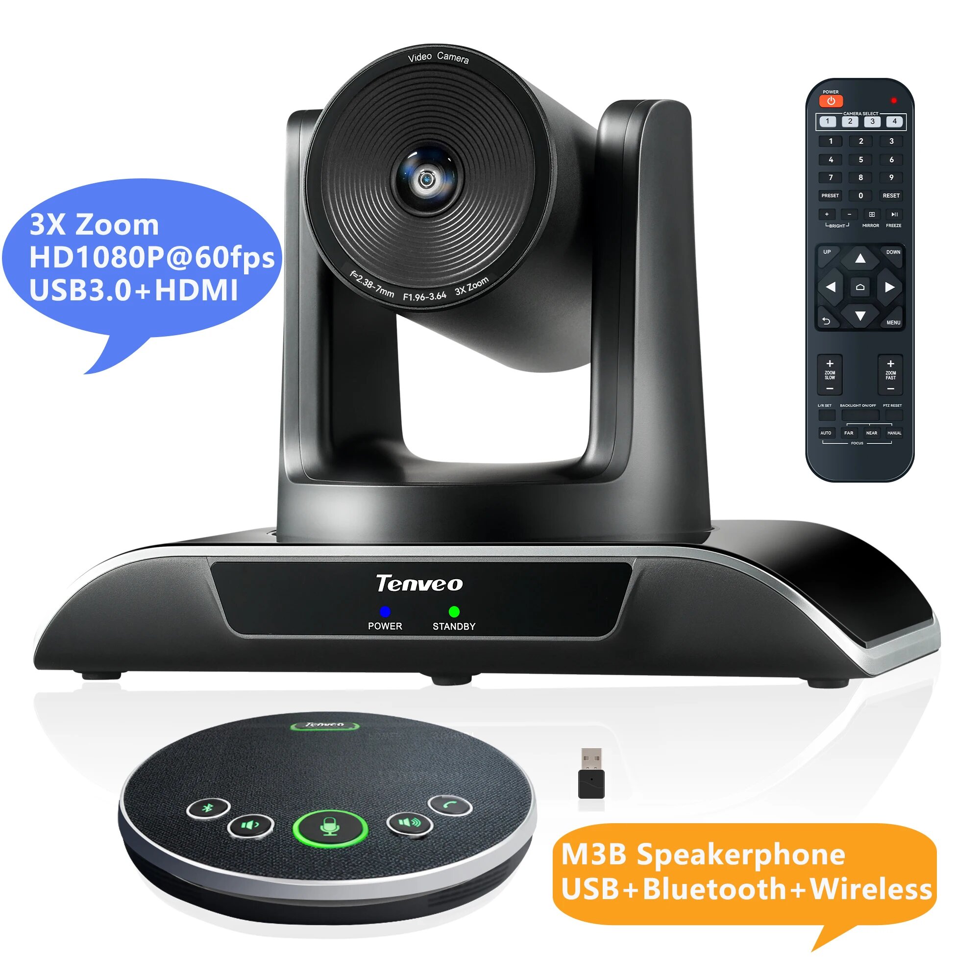Камера для конференц-залов Tenveo PTZ с оптическим зумом 20x/12x/3x USB3.0/HDMI/широкоугольная 1080P 60FPS для видеоконференций бизнеса